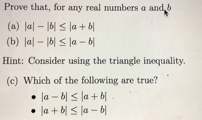 Solved Prove that, for any real numbers a and b (b) lal-101 | Chegg.com