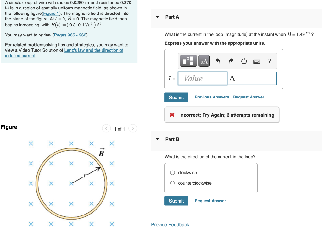 Solved Part A A circular loop of wire with radius 0.0280 m | Chegg.com