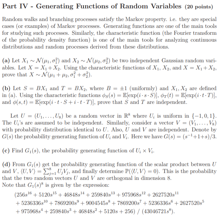 Part IV - Generating Functions of Random Variables | Chegg.com