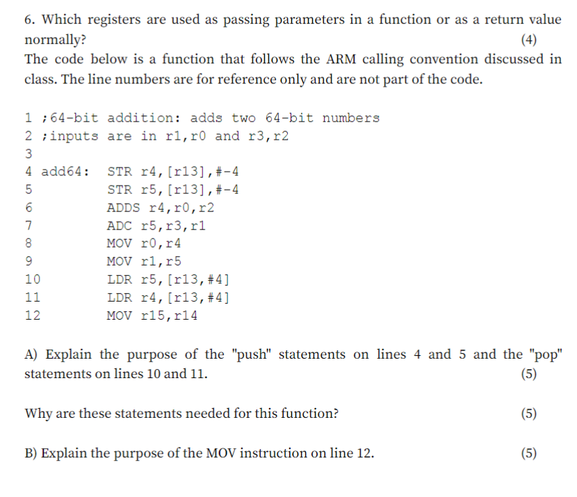 Solved 6. Which registers are used as passing parameters in | Chegg.com
