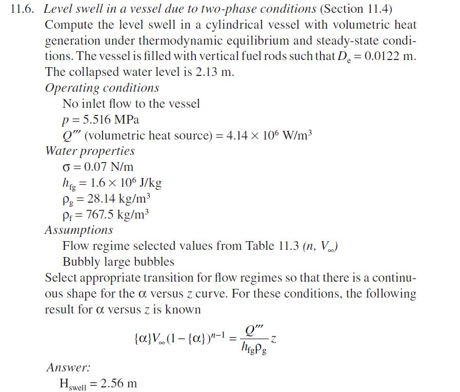 11.6. Level swell in a vessel due to two-phase | Chegg.com