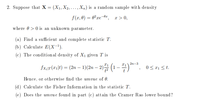Solved Suppose that X=(X1,X2,…,Xn) is a random sample with | Chegg.com
