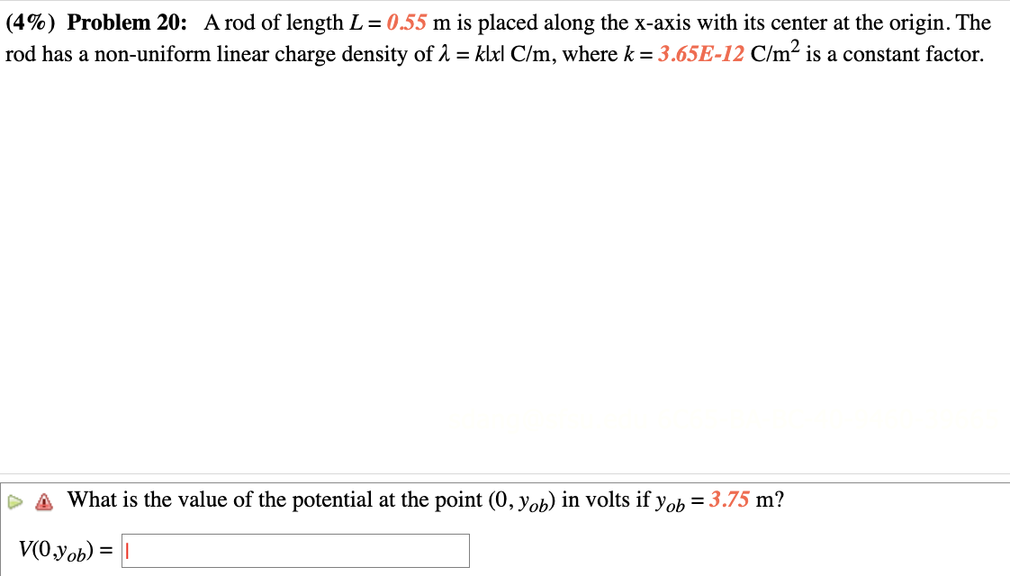 Solved 4\%) Problem 20: A rod of length L=0.55 m is placed | Chegg.com