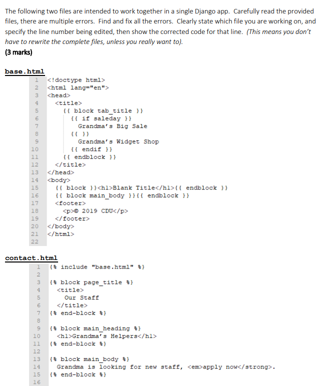 The following two files are intended to work together | Chegg.com