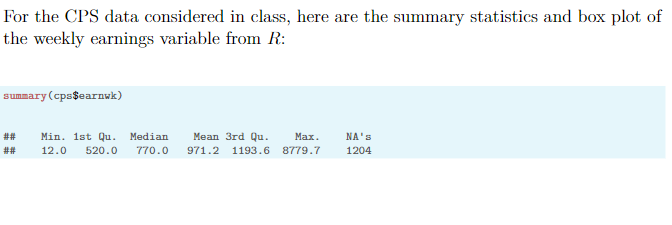 Solved For the CPS data considered in class, here are the | Chegg.com