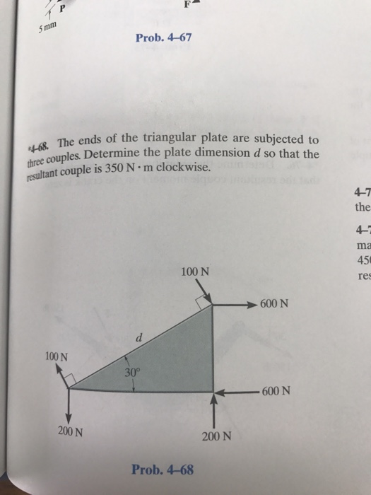 Solved The ends of the triangular plate are subjected to | Chegg.com