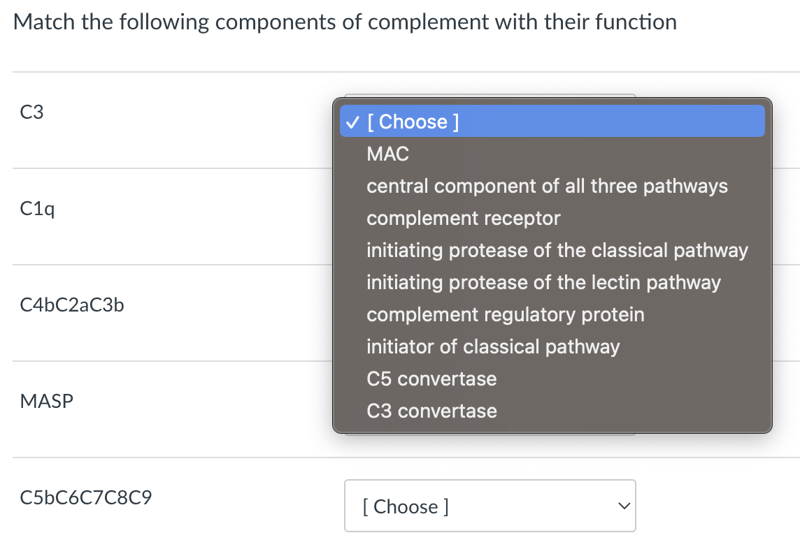 Solved Match the following components of complement with | Chegg.com