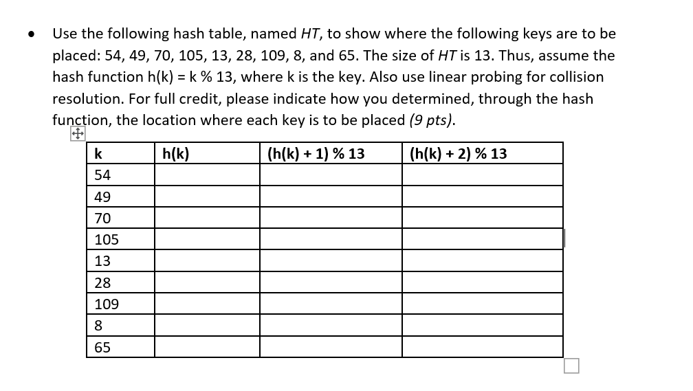 Solved Use the following hash table, named HT, to show where | Chegg.com