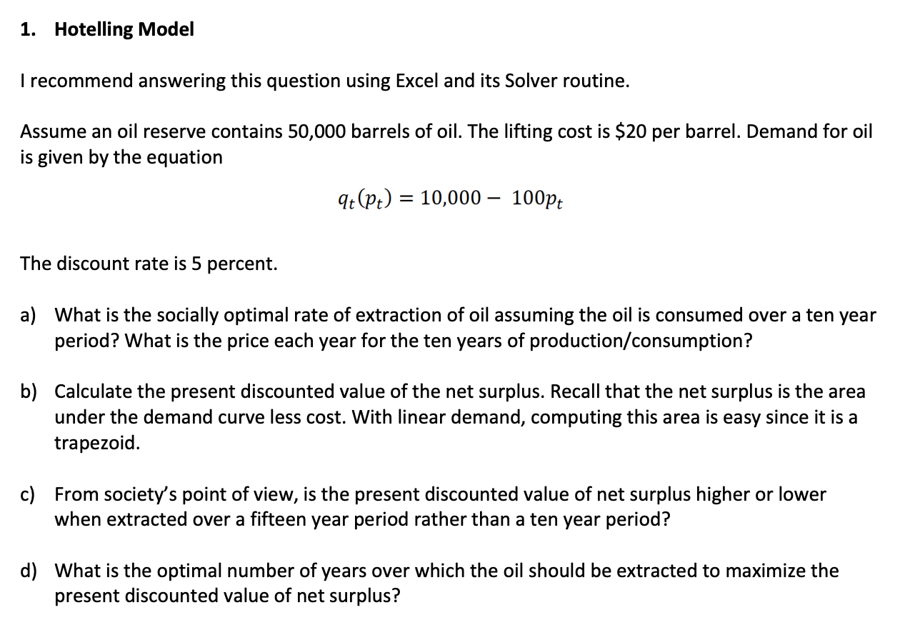 Solved 1. Hotelling Model I recommend answering this | Chegg.com