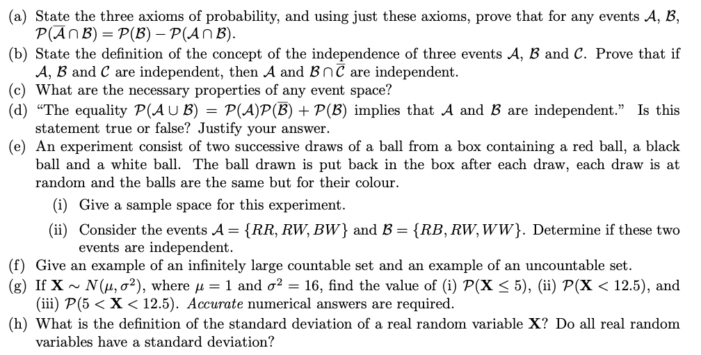 Solved = (a) State the three axioms of probability, and | Chegg.com