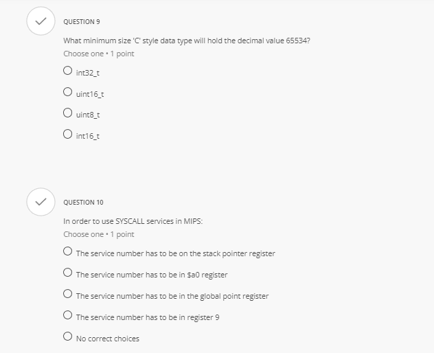 Solved QUESTION 9 What minimum size ' C ' style data type | Chegg.com