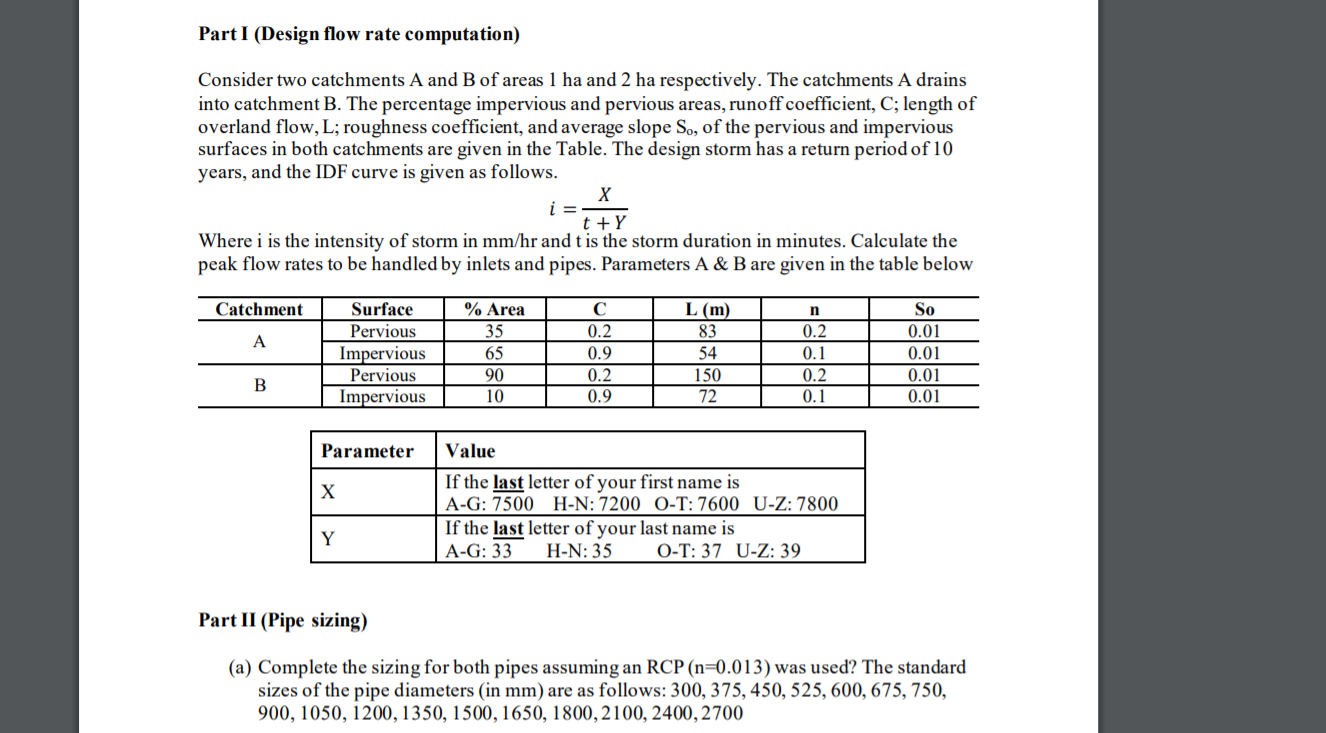 Part I (Design flow rate computation) Consider two | Chegg.com
