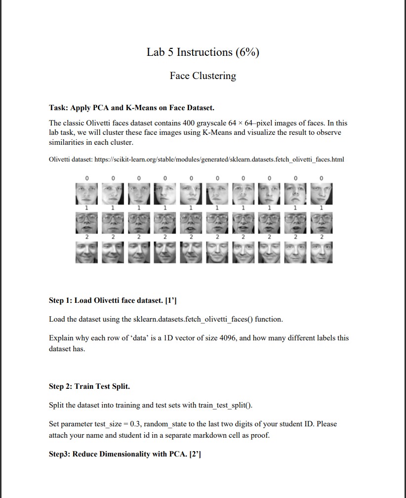 Solved Task: Apply PCA and K-Means on Face Dataset. The | Chegg.com
