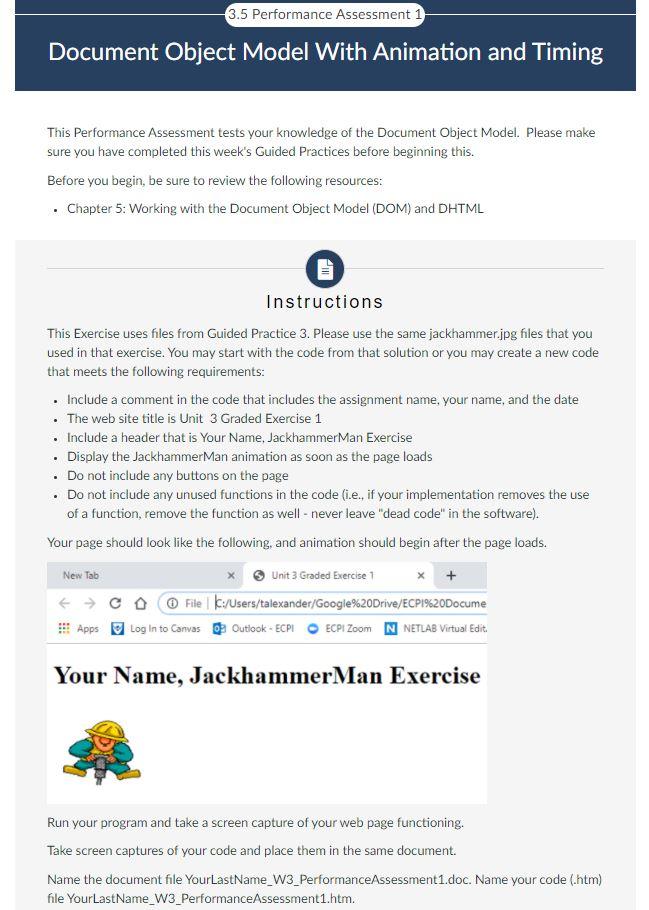 Solved 3.5 Performance Assessment 1 Document Object Model | Chegg.com