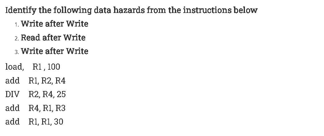 Solved Identify the following data hazards from the | Chegg.com