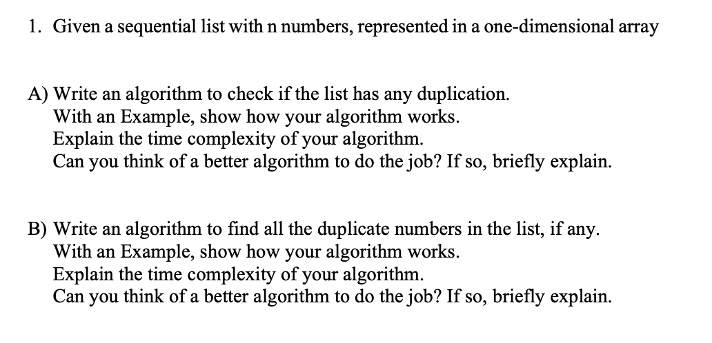Solved 1. Given a sequential list with n numbers, | Chegg.com