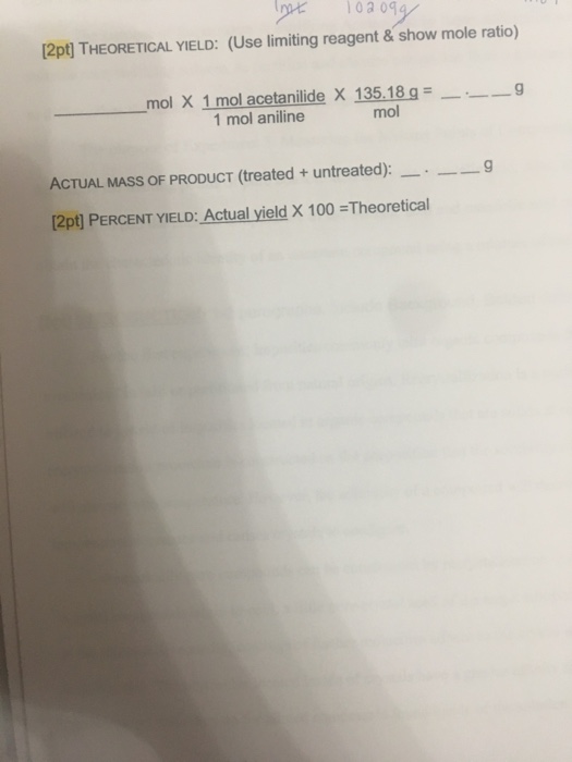 Solved How would I calculate the theoretical yield and the | Chegg.com
