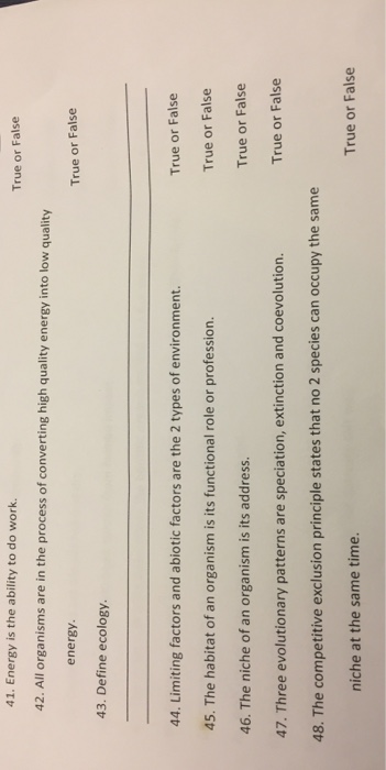 Solved 41. Energy is the ability to do work. True or False | Chegg.com