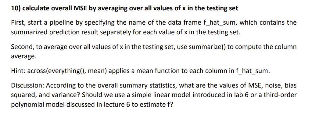 10) calculate overall MSE by averaging over all | Chegg.com
