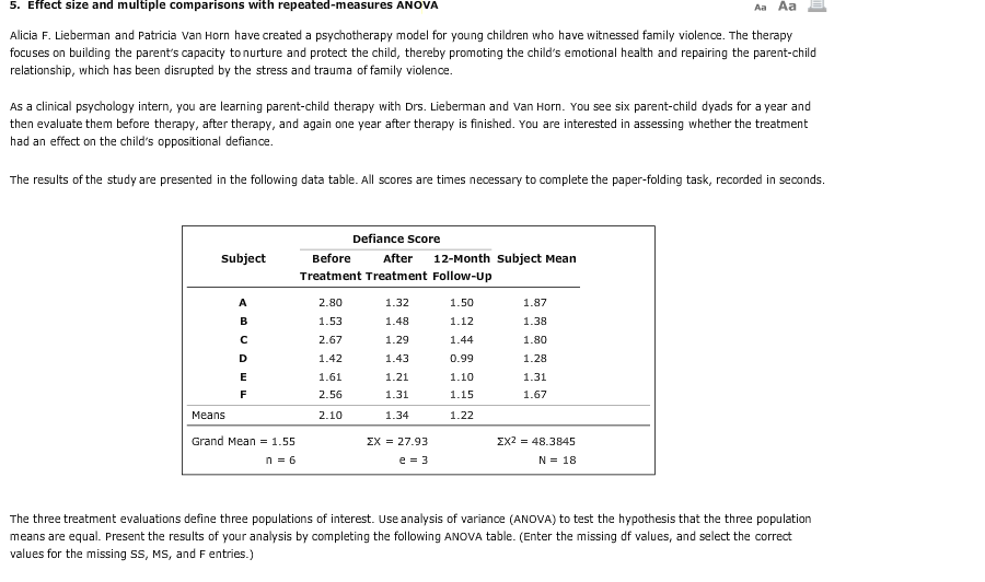 Solved 5. Effect size and multiple comparisons with | Chegg.com