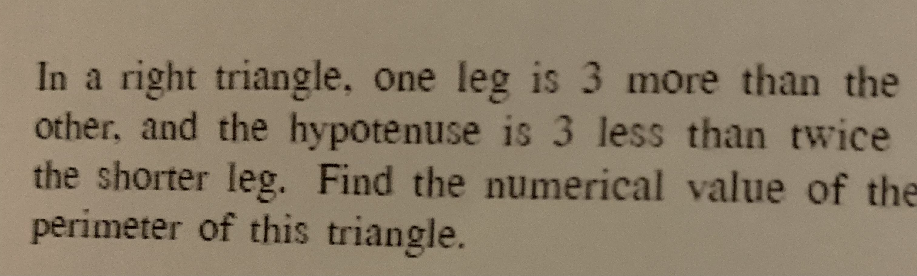 Solved In a right triangle, one leg is 3 more than the | Chegg.com