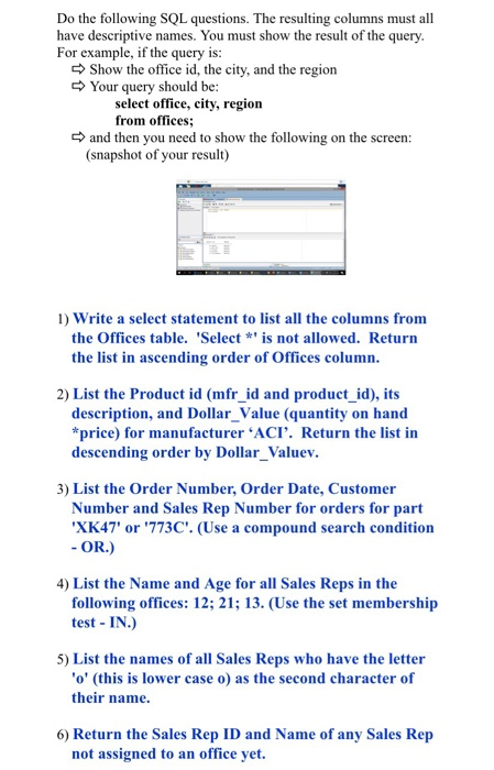 Do the following SQL questions. The resulting columns | Chegg.com