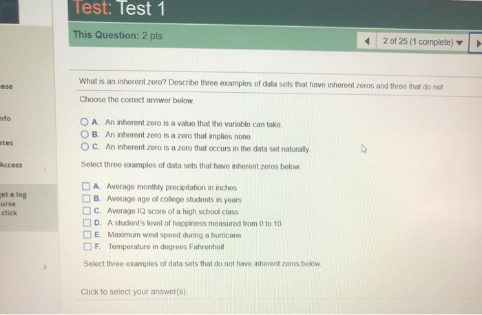 Solved Test: Test 1 This Question: 2 pts 2 of 25 (1 | Chegg.com