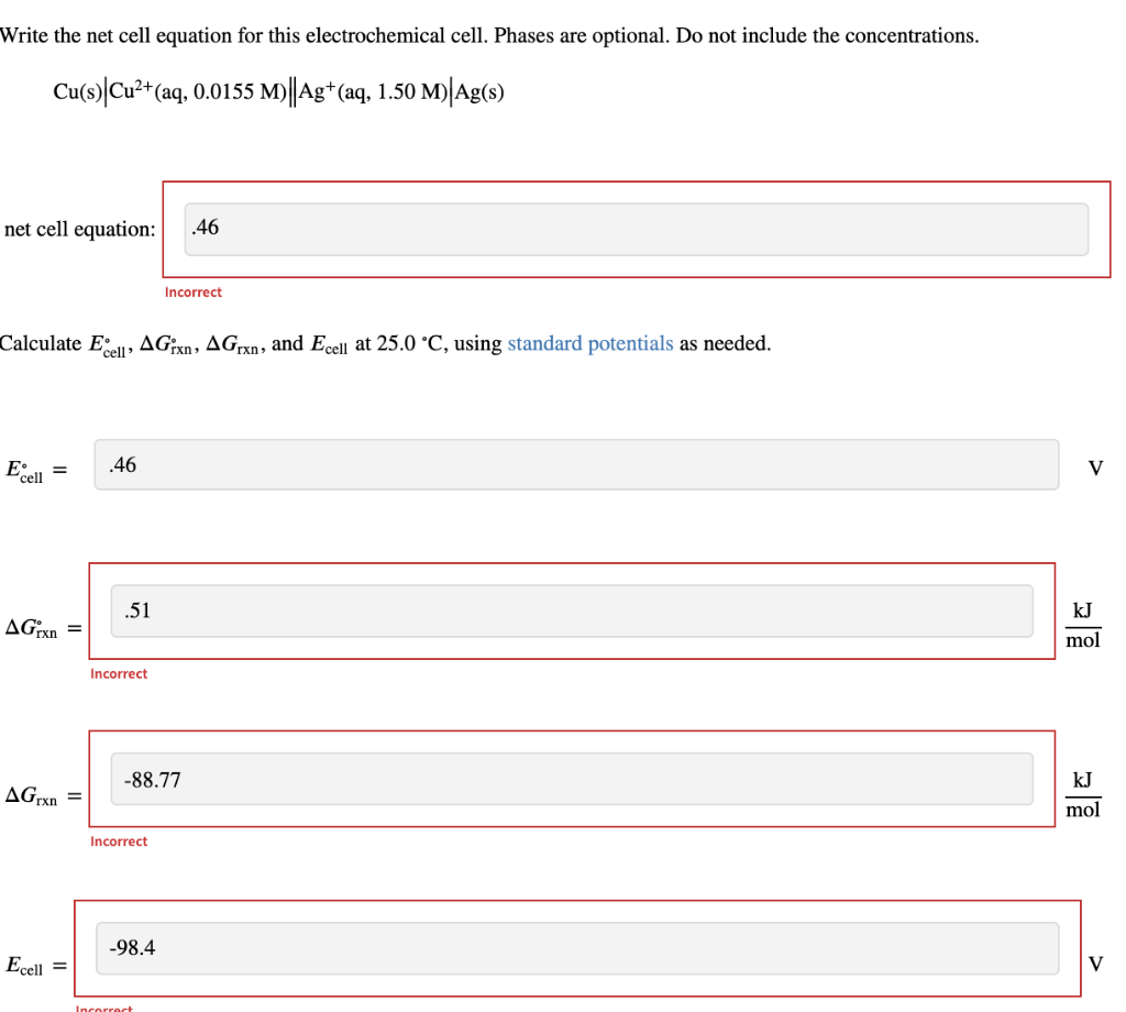 Solved Write the net cell equation for this electrochemical | Chegg.com