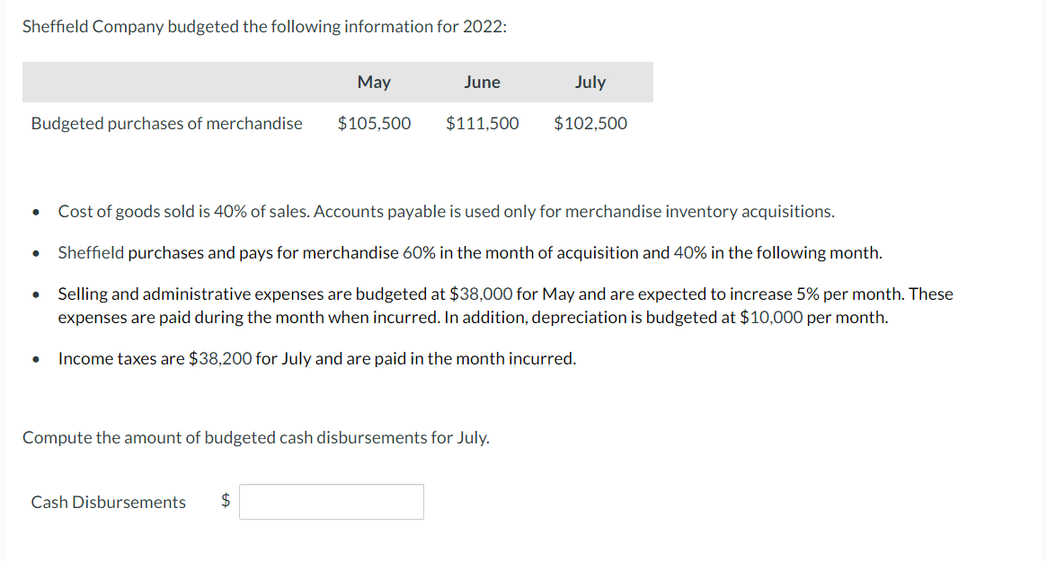 Solved Sheffield Company budgeted the following information | Chegg.com