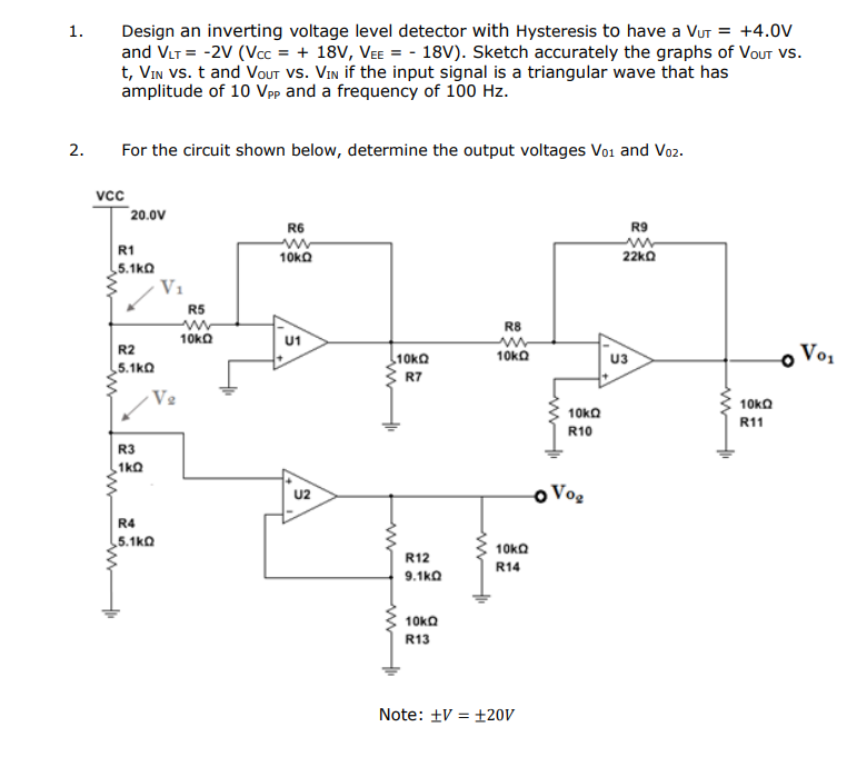 Solved 1. Design an inverting voltage level detector with | Chegg.com