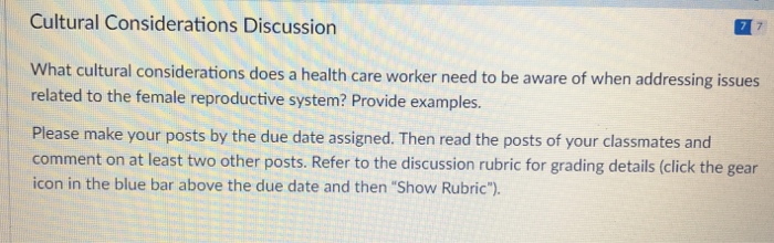 Solved Cultural Considerations Discussion What cultural | Chegg.com