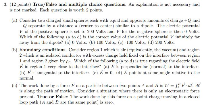 Solved 3. (12 points) True/False and multiple choice | Chegg.com