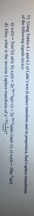 Solved Using Tables 4.1 and 4.2 of Lathi's text (Laplace | Chegg.com