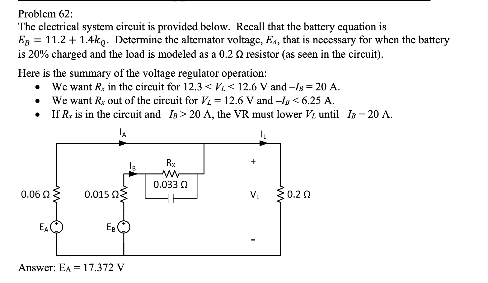 Solved Problem 62: The electrical system circuit is provided | Chegg.com