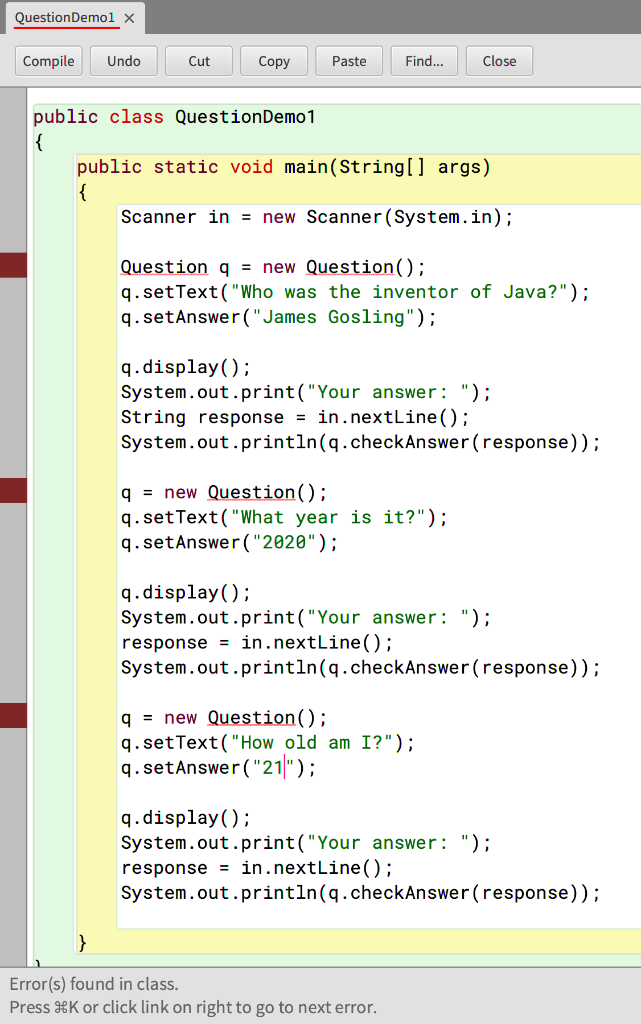 Solved QuestionDemol X Compile Undo Cut Copy Paste Find... | Chegg.com