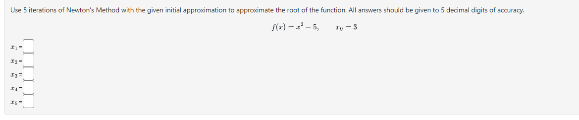 Solved Use 5 iterations of Newton's Method with the given | Chegg.com