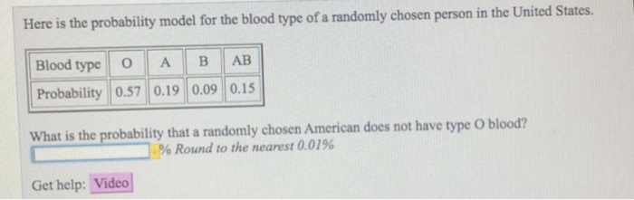Solved Here is the probability model for the blood type of a | Chegg.com