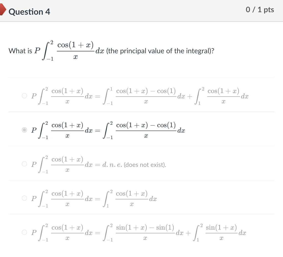 Solved t is P∫−12xcos(1+x)dx (the principal value of the | Chegg.com