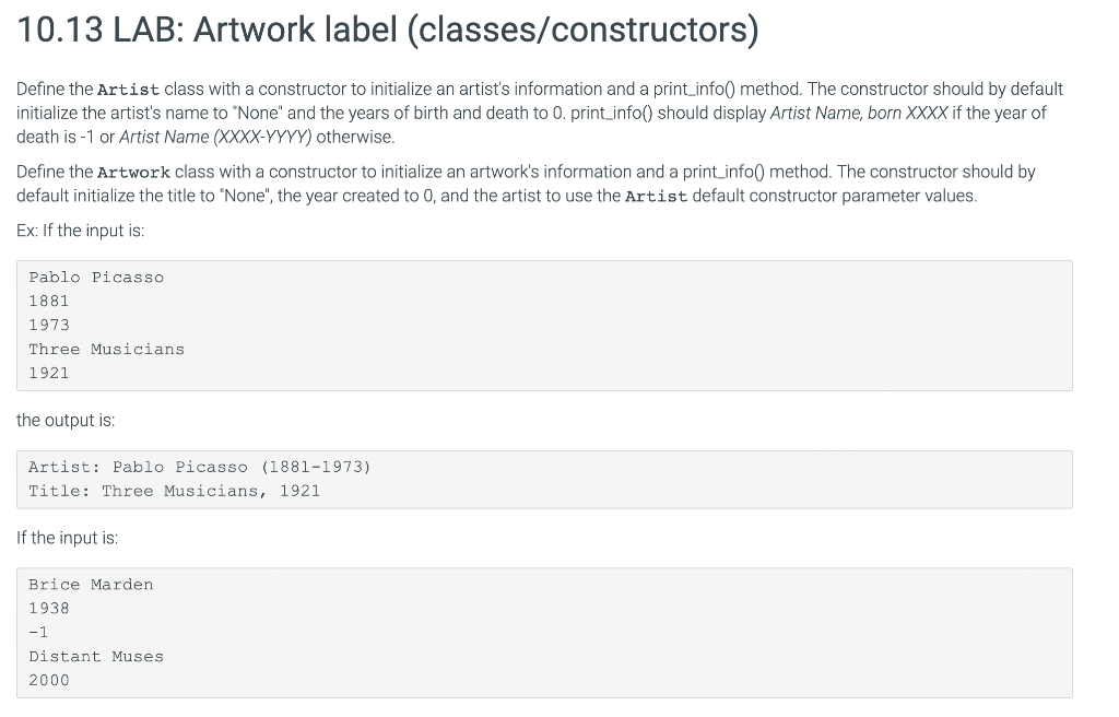 Solved 1013 Lab Artwork Label Classesconstructors 