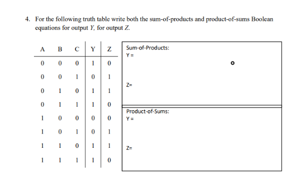 Solved For the following truth table write both the | Chegg.com