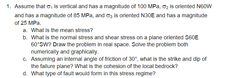 Solved 1. Assume that σ1 is vertical and has a magnitude of | Chegg.com