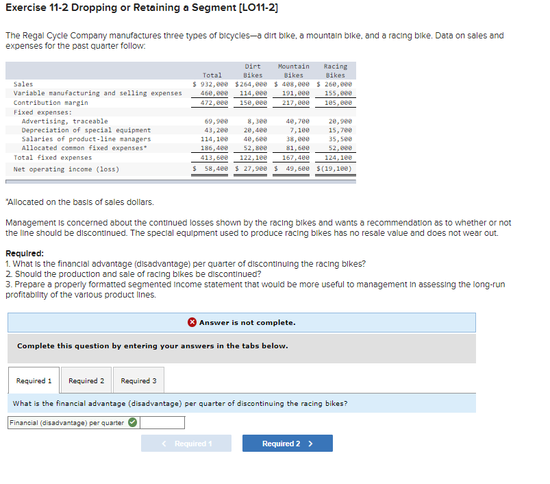 Solved Exercise 11-2 Dropping or Retaining a Segment | Chegg.com