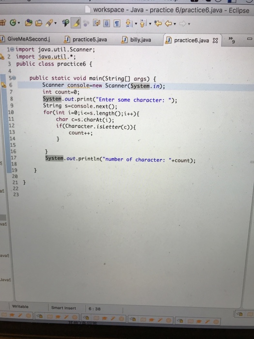Solved workspace - Java - practice 6/practice6.java Eclipse | Chegg.com