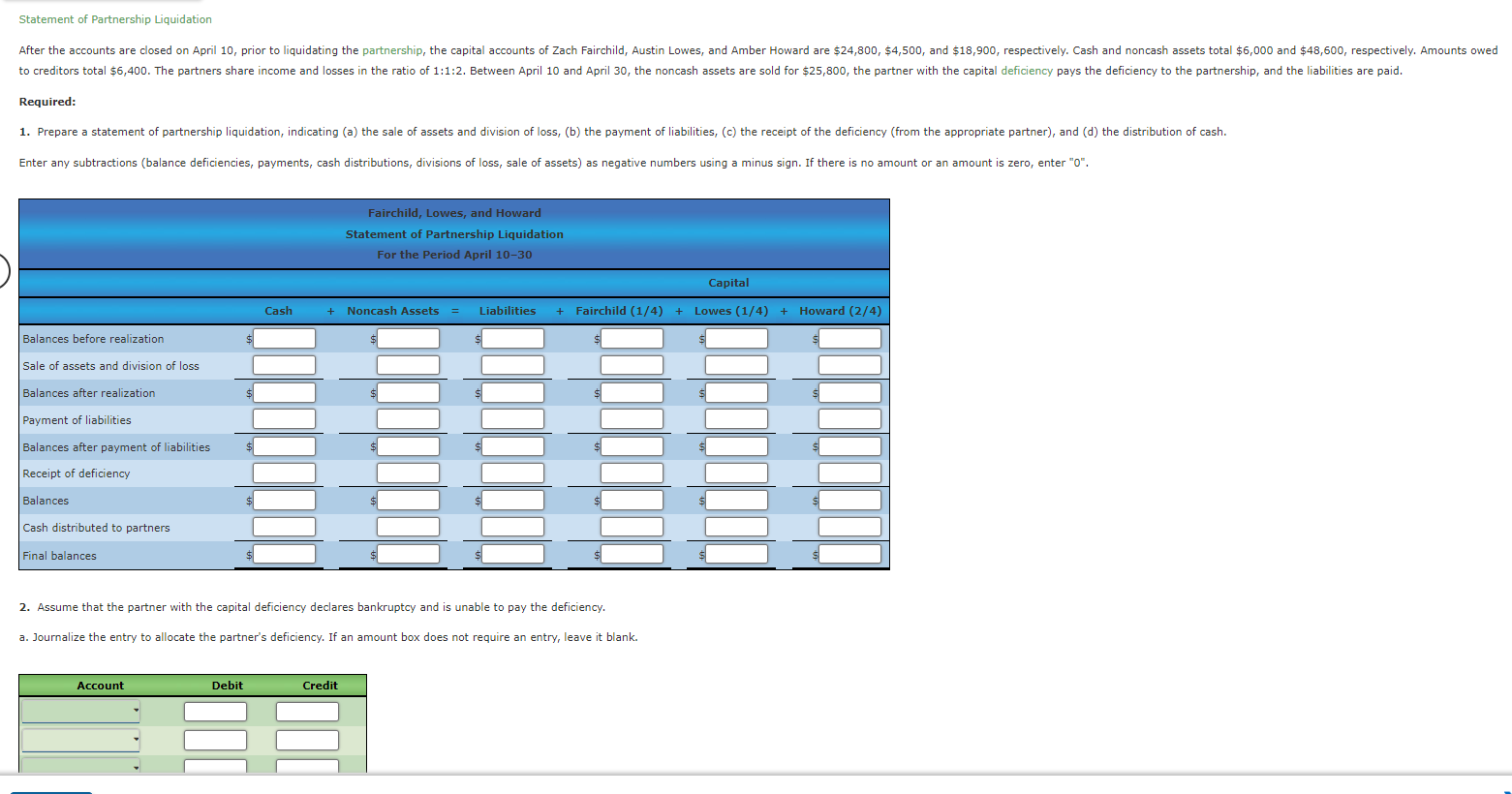Solved Statement of Partnership Liquidation Required: 2. | Chegg.com