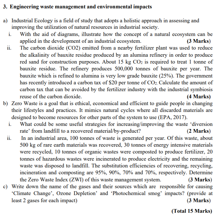 3. Engineering waste management and environmental | Chegg.com