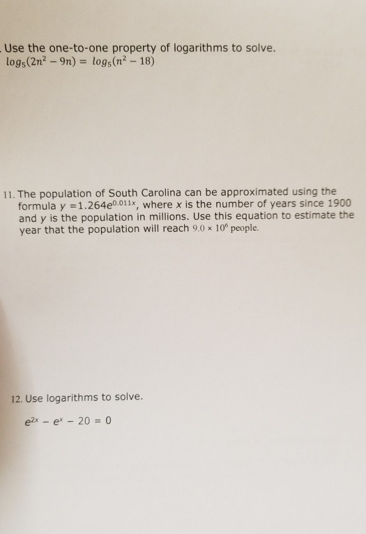 Solved Use the one-to-one property of logarithms to solve. | Chegg.com