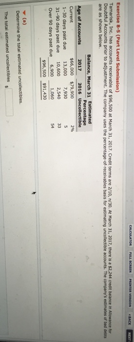 Solved Exercise 8-5 (Part Level Submission) Tamarisk, Inc. | Chegg.com