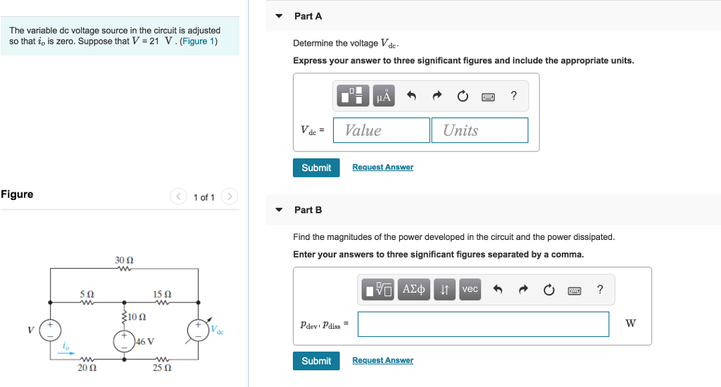 Solved v Part A The variable dc voltage source in the | Chegg.com
