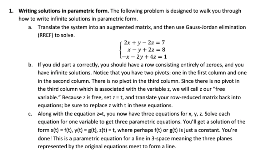 Solved Writing Solutions In Parametric Form The Following