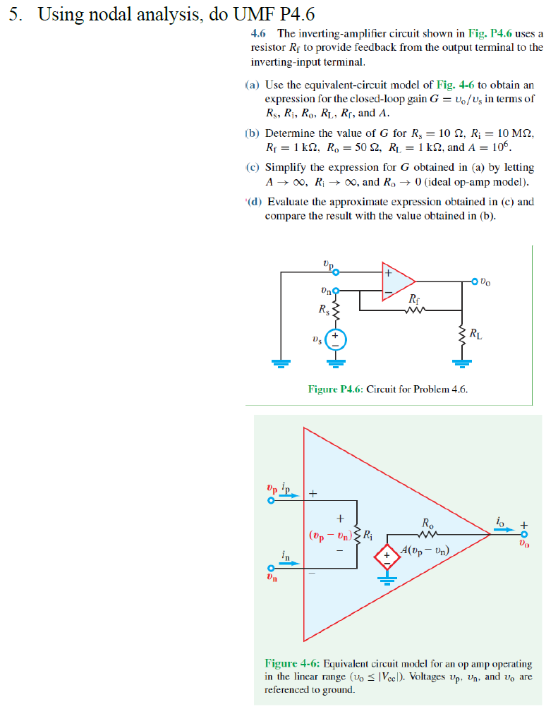 Solved 5. Using nodal analysis, do UMF P4.6 4.6 The | Chegg.com
